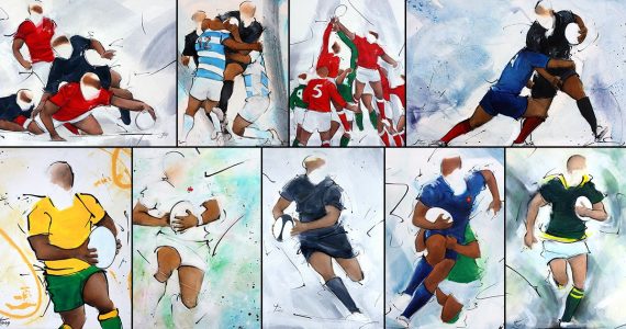 All Blacks | Rugby Painting | Black scrum | Lucie LLONG, artist